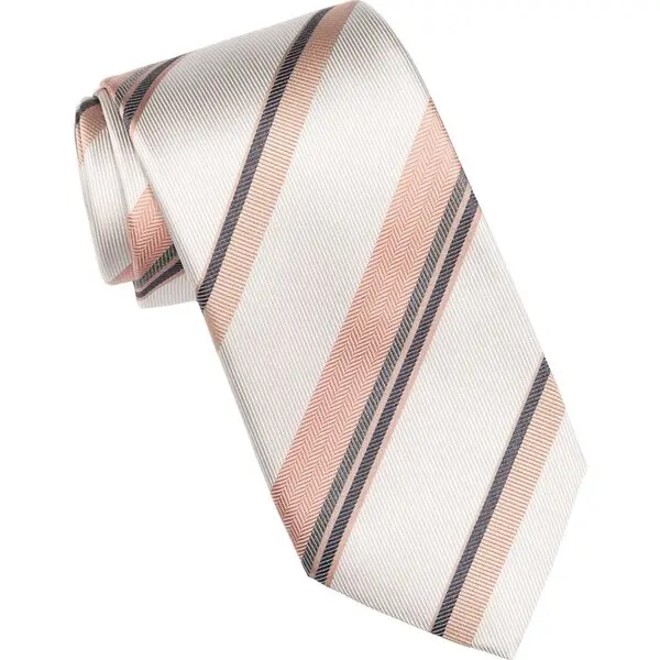 ELIZABETTA Taormina Striped Jacquard Neck Tie - Blush And Pale Grey